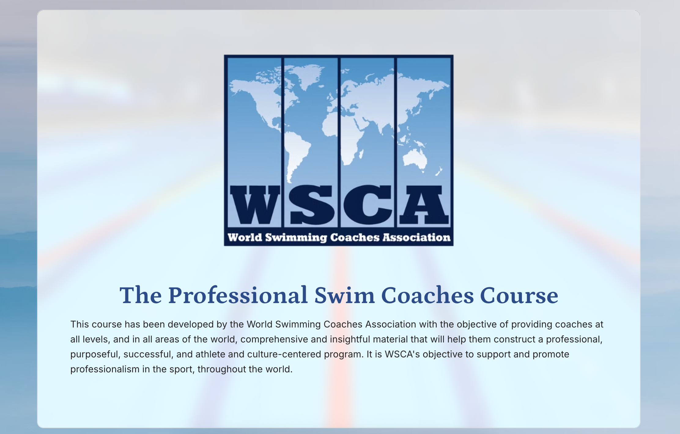 WSCA The Professional Swim Coaches Course Introduction — World Swimming Coaches Association